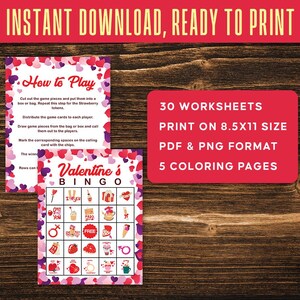 Valentine’s Day Bingo Printable Game – 30 Fun Worksheets | 8.5x11 PDF ...