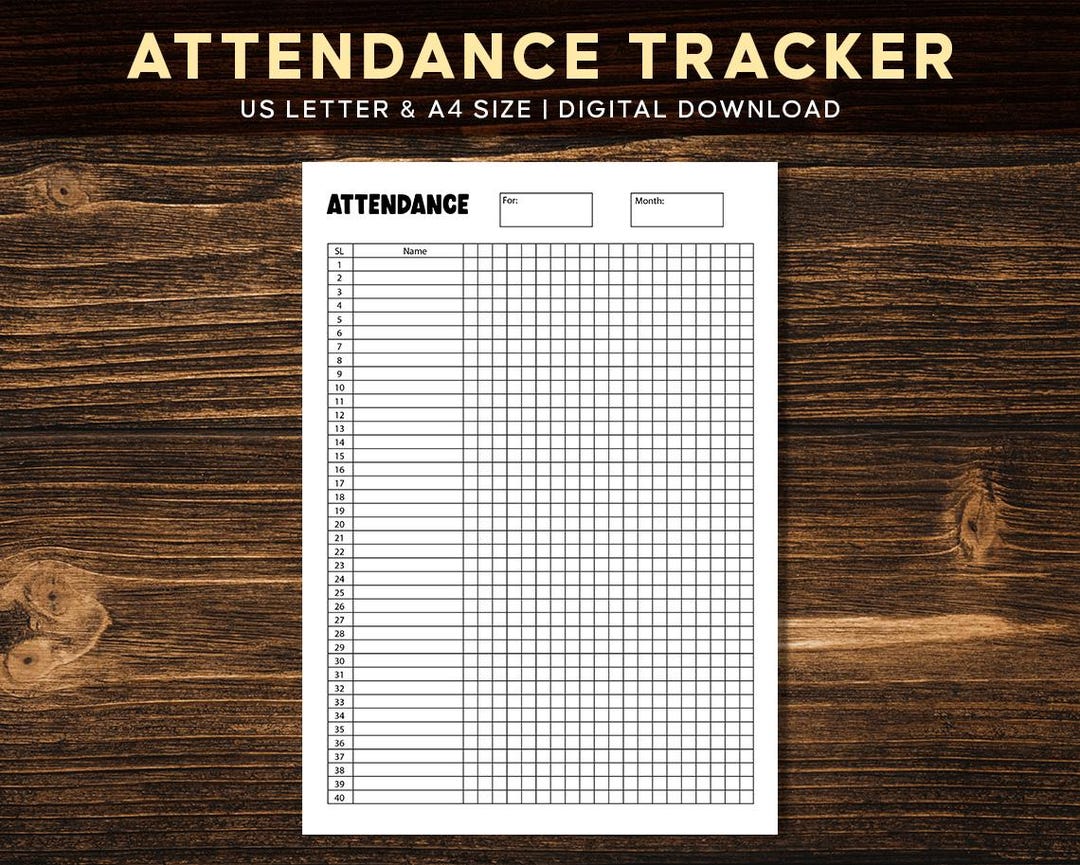 Attendance Tracker | Monthly Attendance PDF Template | A4, Letter, A5 ...
