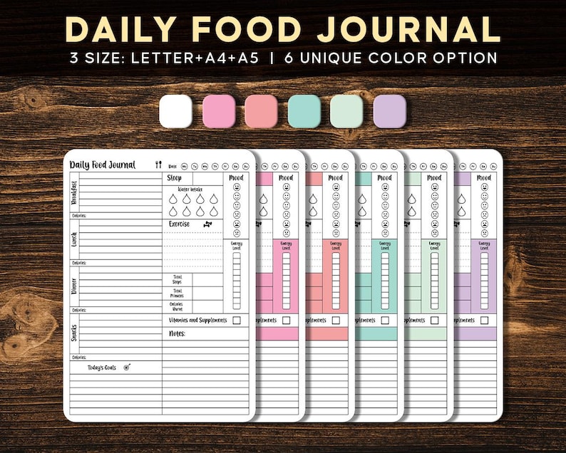 Printable Daily Food Journal – Meal and Fitness Tracker | Diet and ...