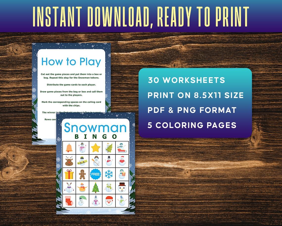 Snowman Bingo Game Printable - 30 Snowman Bingo Cards With Bonus ...