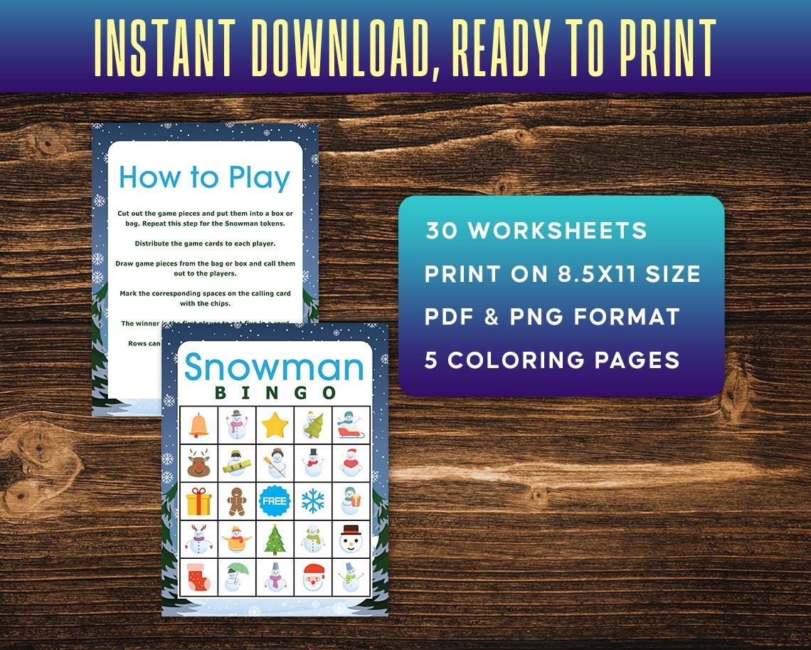 Snowman Bingo Game – 30 Printable Cards, Kids Winter Activity (PDF) - Etsy