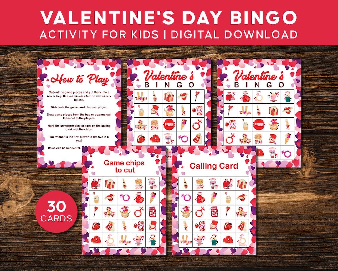 Valentine’s Day Bingo Printable Game – 30 Fun Worksheets | 8.5x11 PDF ...