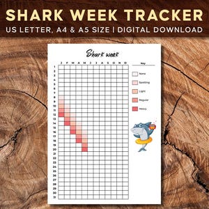 Shark Week Tracker | Printable Period & Health Log | Menstruation PDF ...