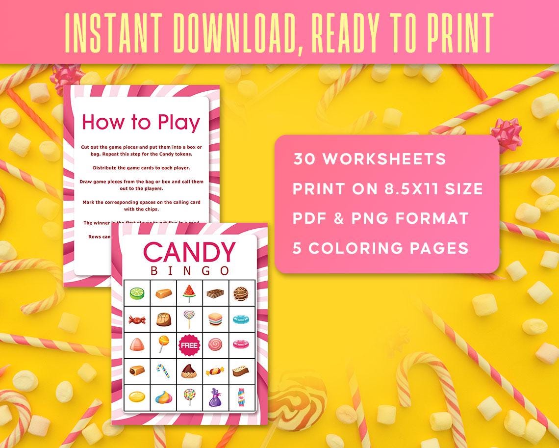 Candy Bingo Game Printable - 30 Unique Candy Bingo Cards With Bonus ...