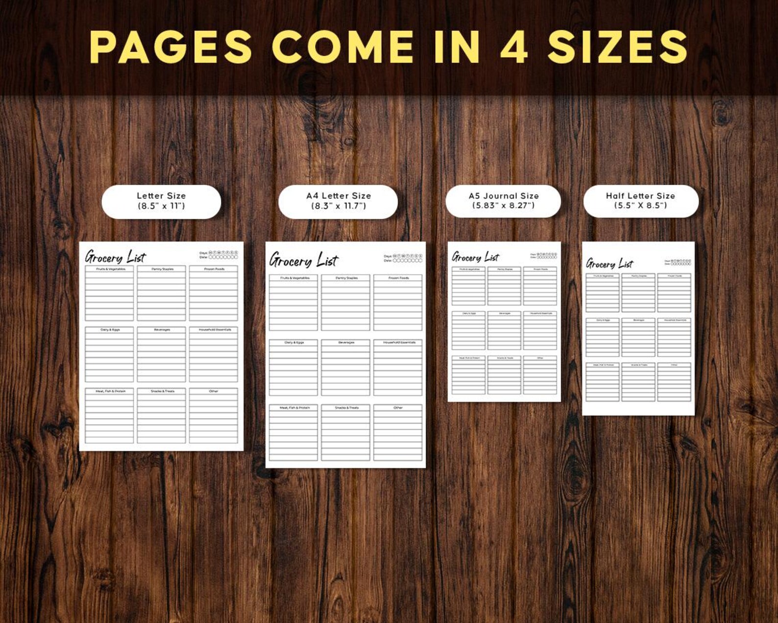 Grocery List Template | Printable Shopping List | 4 Sizes & 4 Designs ...