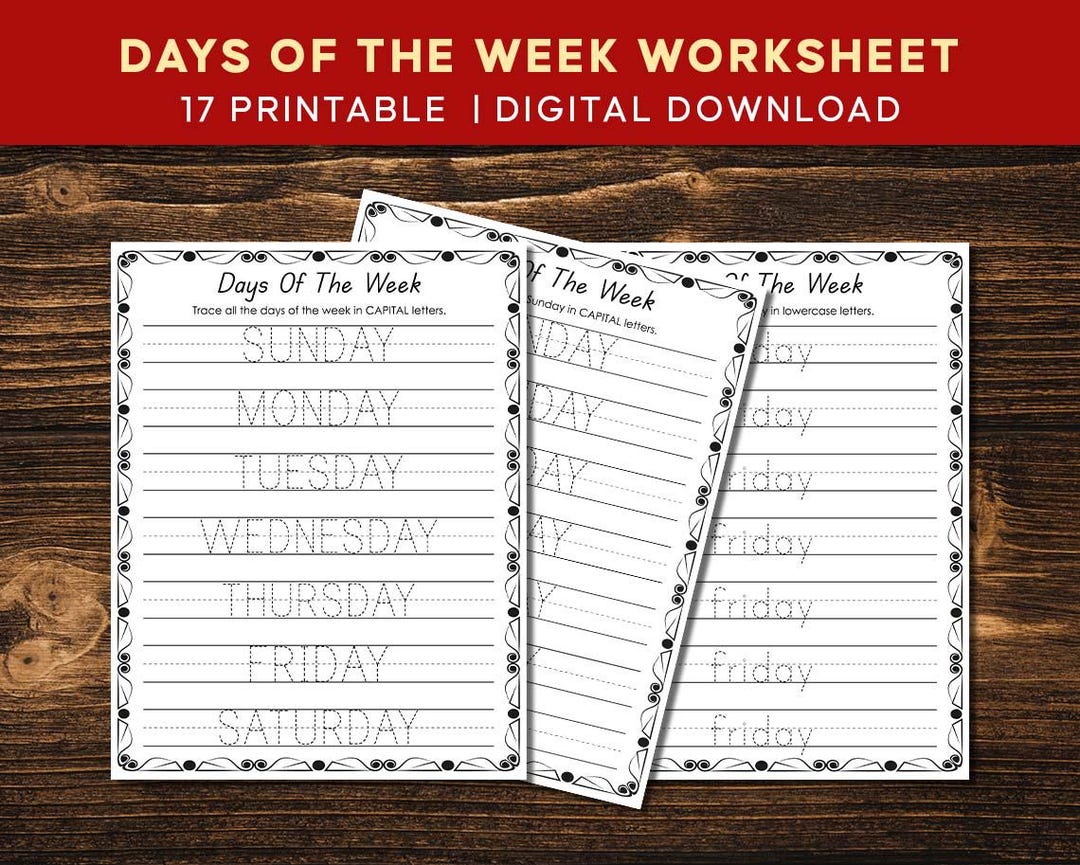 Days of the Week Tracing Worksheets for Kids – Uppercase & Lowercase ...