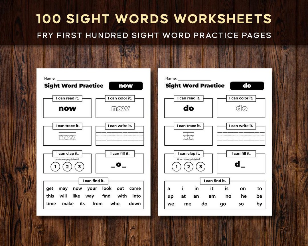 Fry First Hundred Sight Word Work – 100 Sight Words Worksheets | 8.5x11 ...