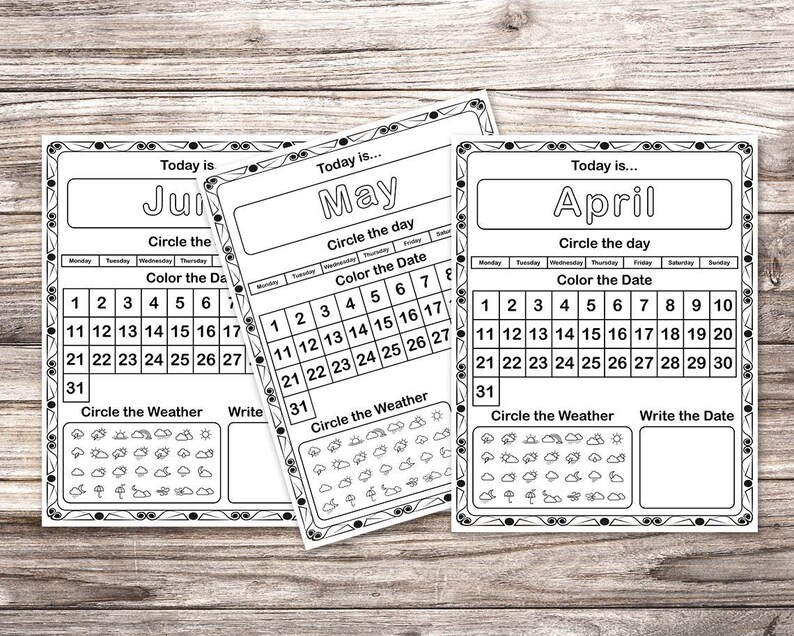 12 Preschool Calendar Worksheet: Month, Day, Date & Weather Practice ...