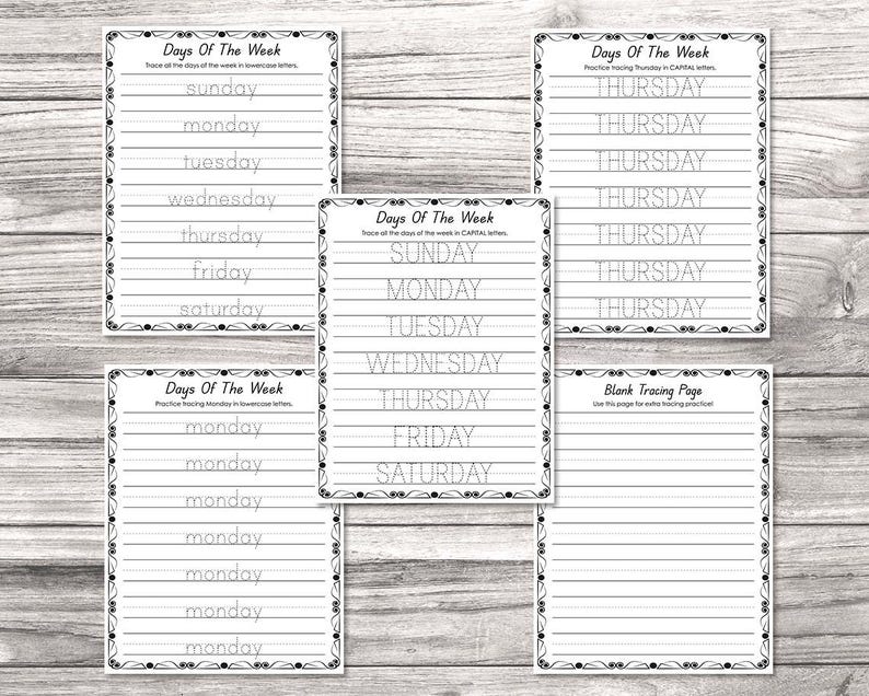 Days of the Week Tracing Worksheets for Kids – Uppercase & Lowercase ...