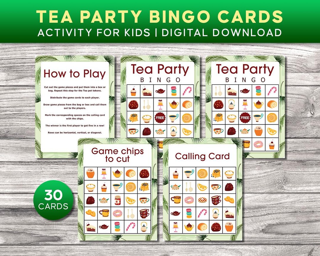 Tea Party Bingo Game Printable - 30 Tea Party Bingo Cards With Bonus ...