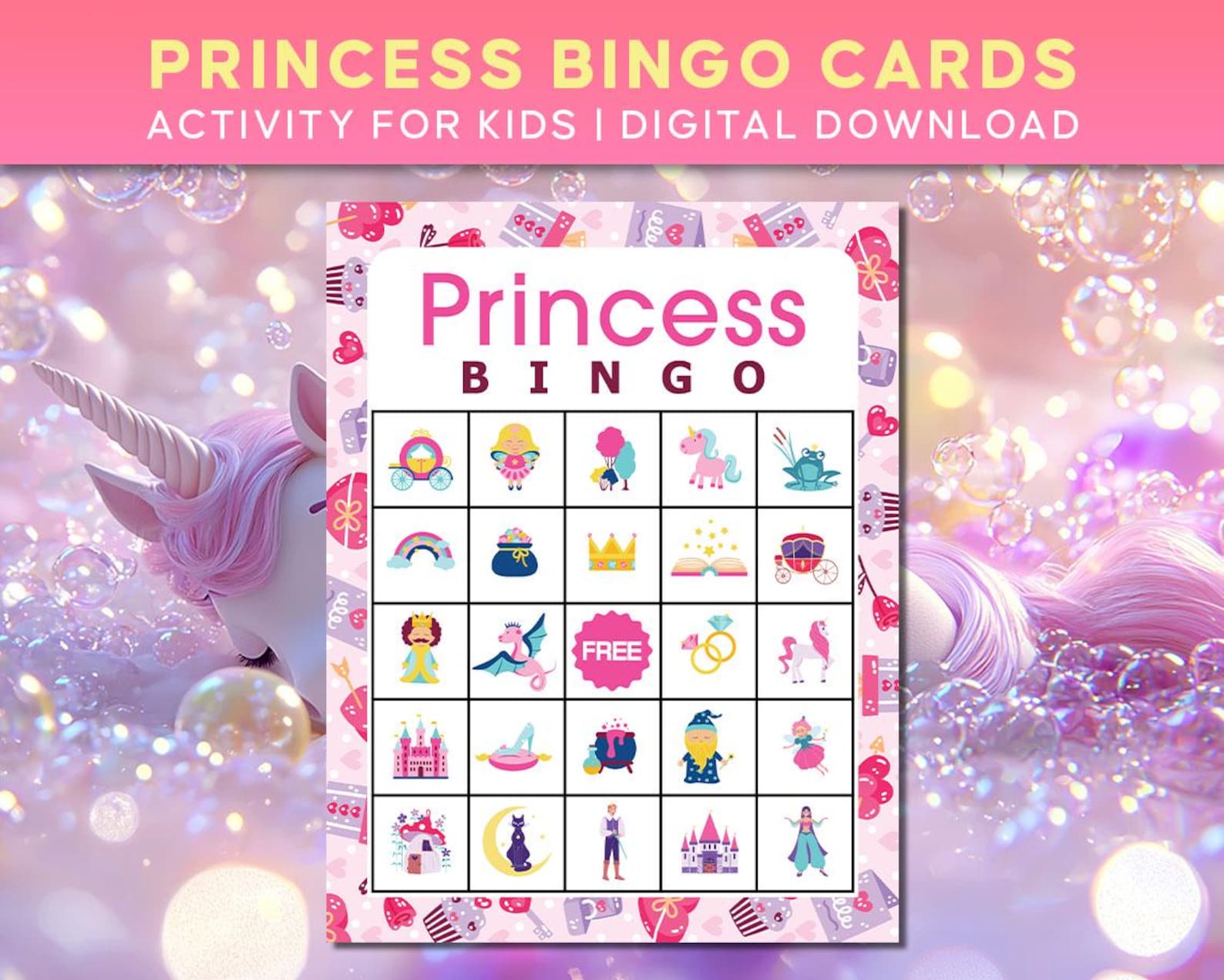 Princess Bingo Game Printable - 30 Unique Princess Bingo Cards + Bonus ...