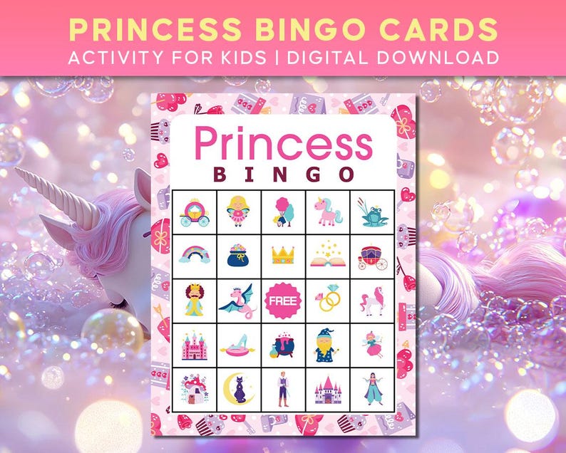 Princess Bingo Game Printable - 30 Unique Princess Bingo Cards + Bonus ...