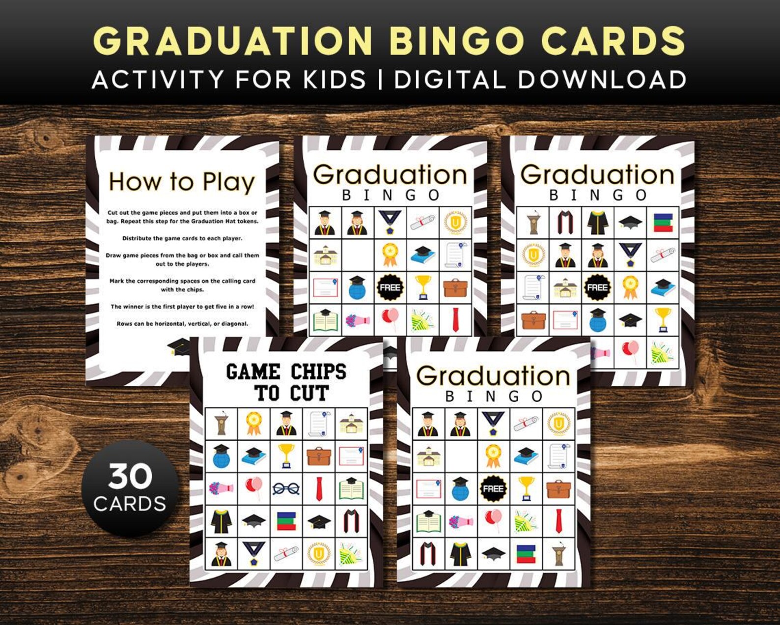 Graduation Bingo Game Printable - 30 Graduation Bingo Cards + Bonus ...