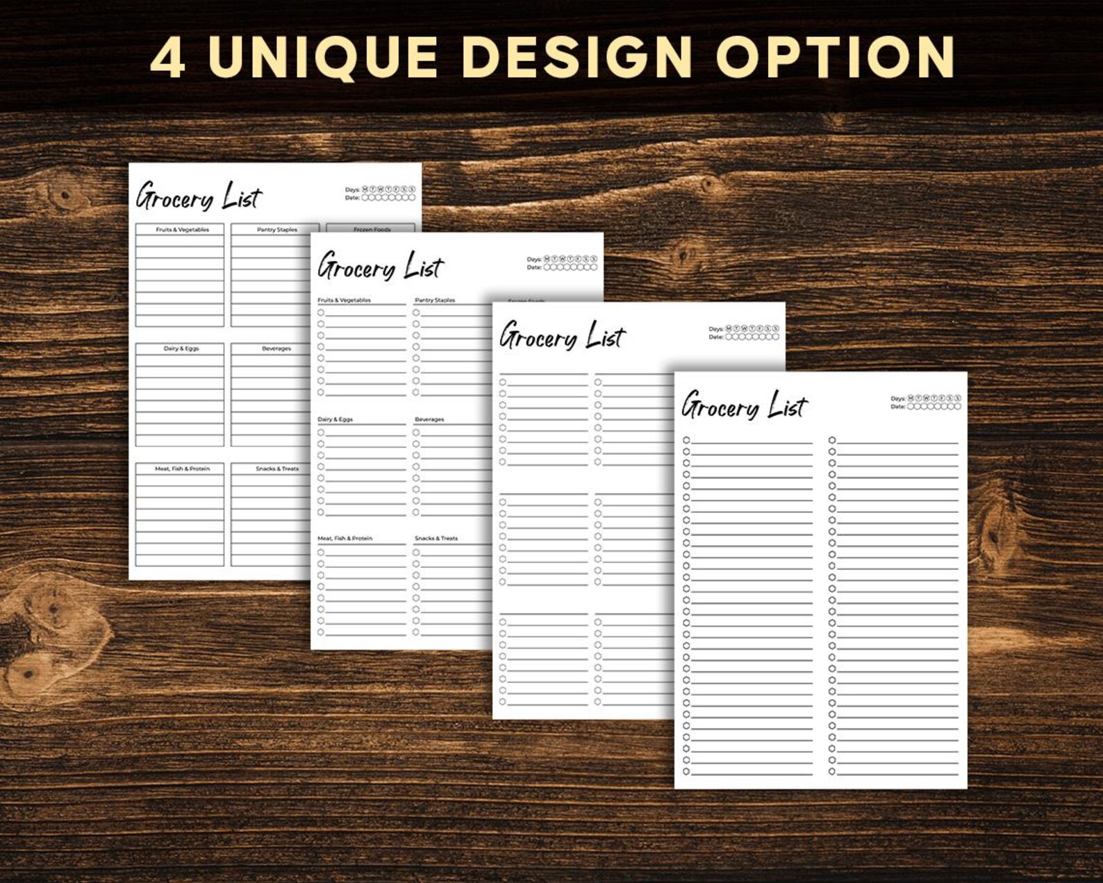 Grocery List Template | Printable Shopping List | 4 Sizes & 4 Designs ...