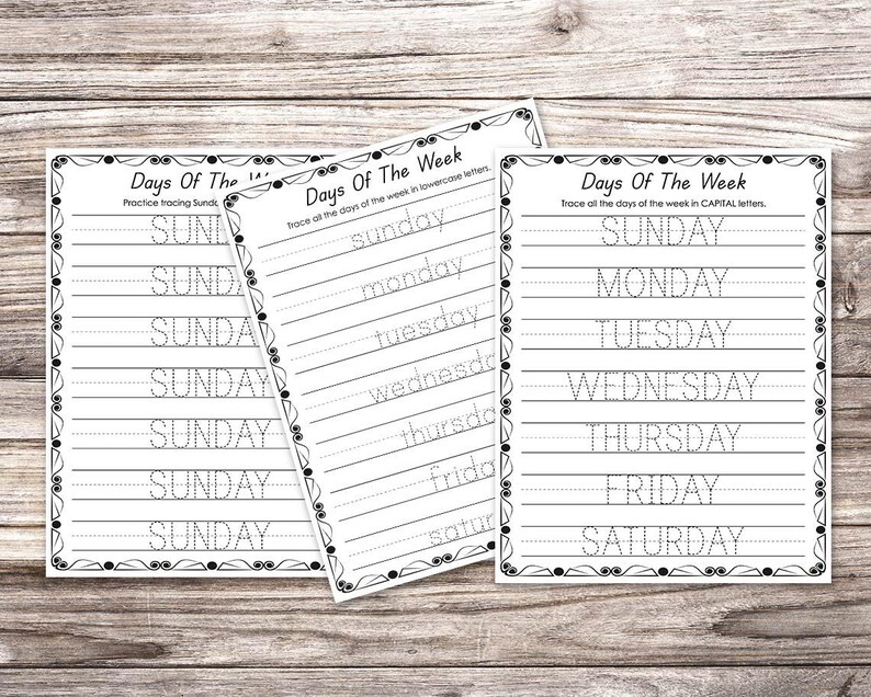 Days of the Week Tracing Worksheets for Kids – Uppercase & Lowercase ...
