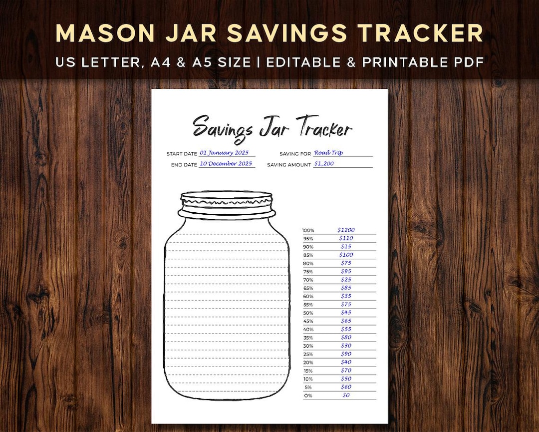 Editable Mason Jar Savings Tracker | Printable Savings Challenge ...