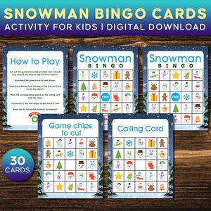 Snowman Bingo Game Printable - 30 Snowman Bingo Cards With Bonus ...