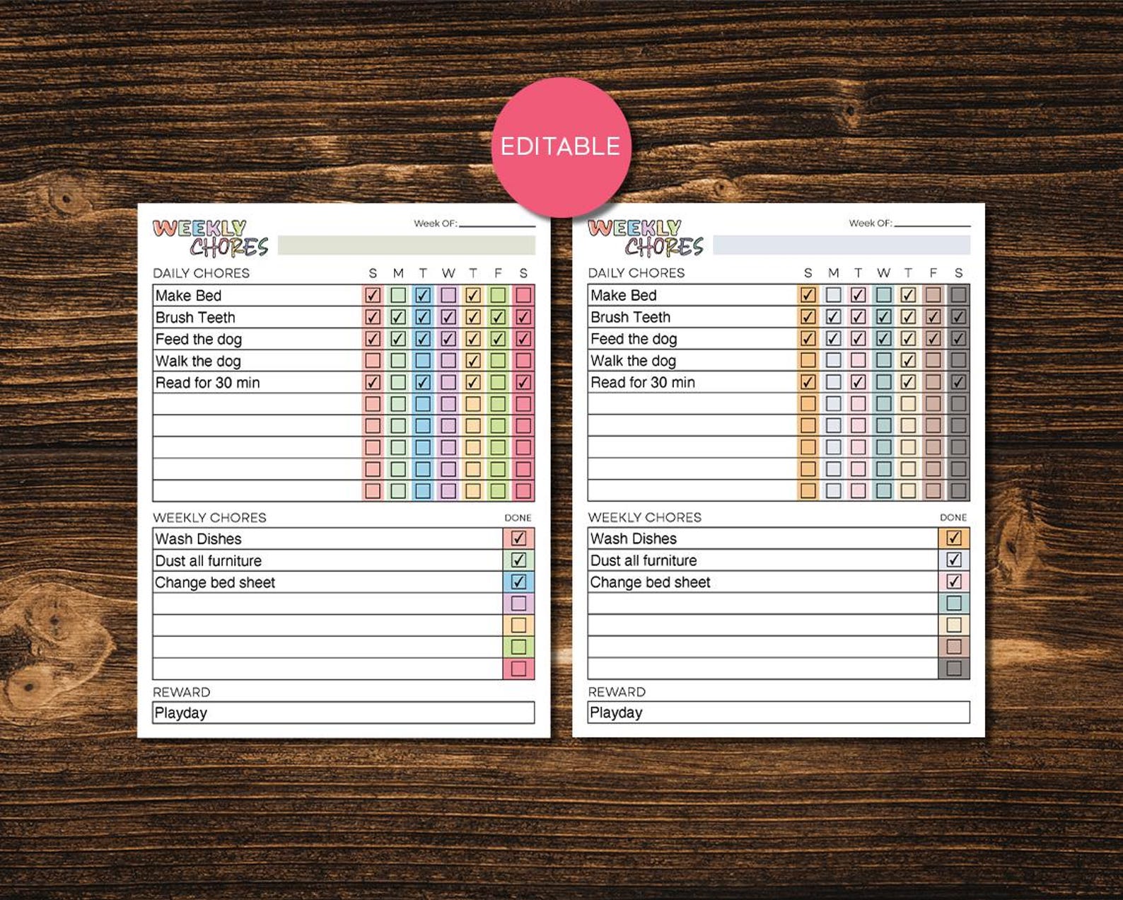 Editable Weekly Chore Chart – Kids Weekly Responsibility Chart ...