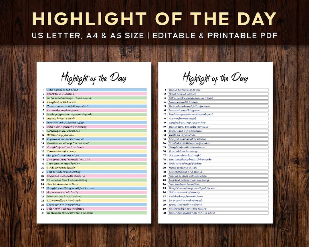 Editable Highlight of the Day | Daily Gratitude & Memory Tracker ...