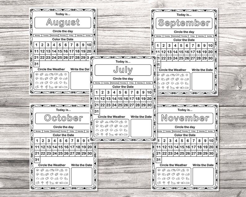 12 Preschool Calendar Worksheet: Month, Day, Date & Weather Practice ...