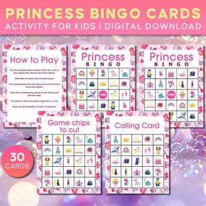 Princess Bingo Game Printable - 30 Unique Princess Bingo Cards + Bonus ...
