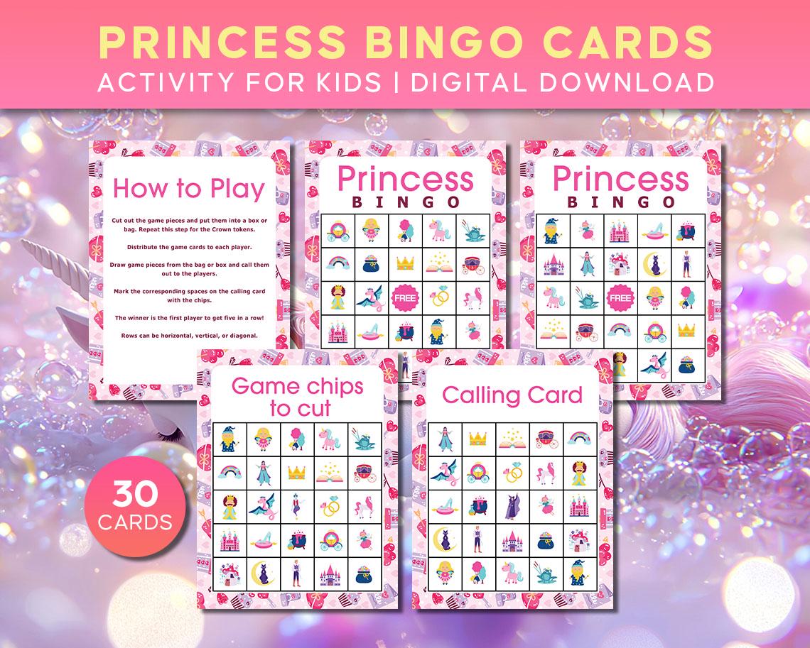 Princess Bingo Game Printable - 30 Unique Princess Bingo Cards + Bonus ...