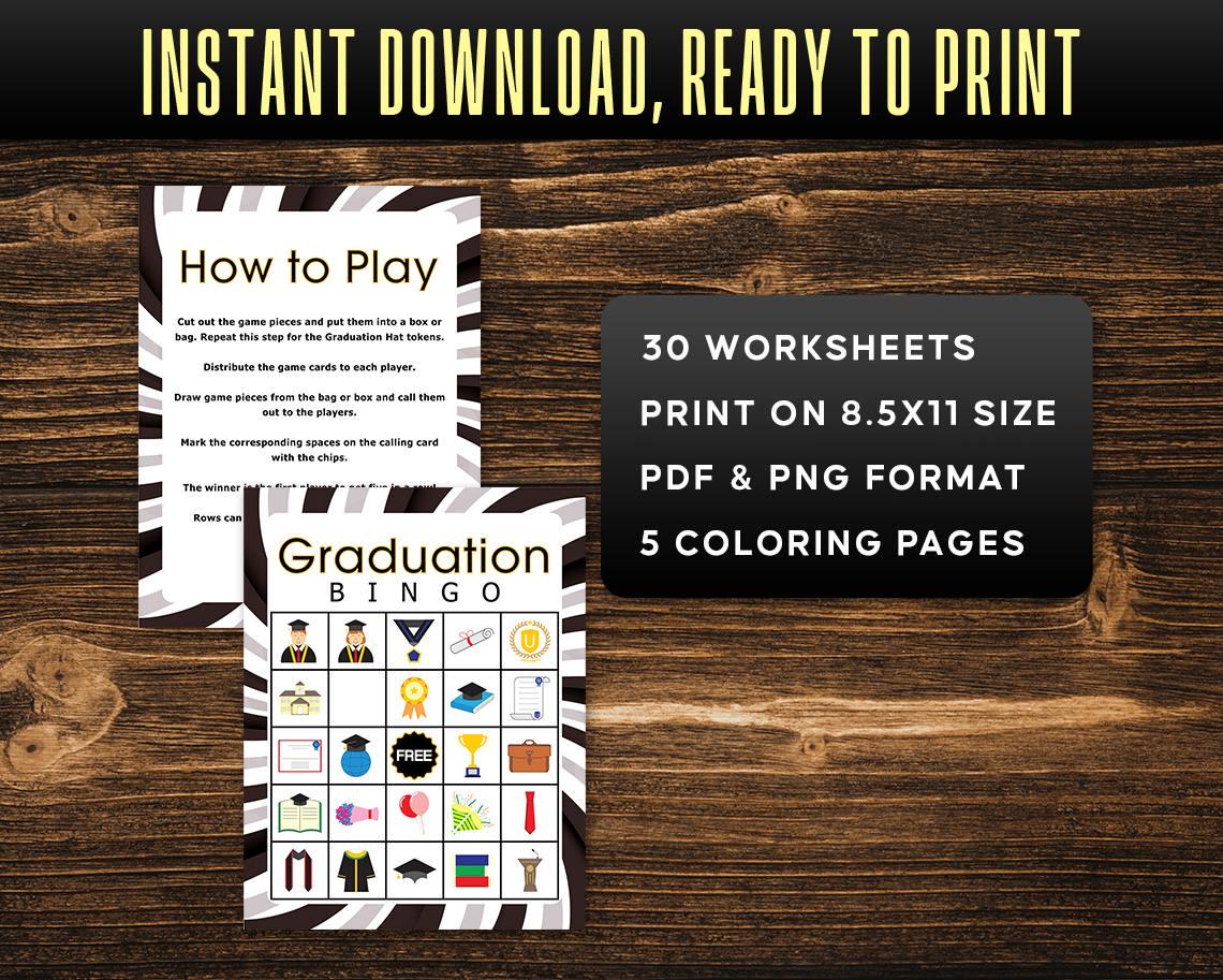 Graduation Bingo Game Printable - 30 Graduation Bingo Cards + Bonus ...