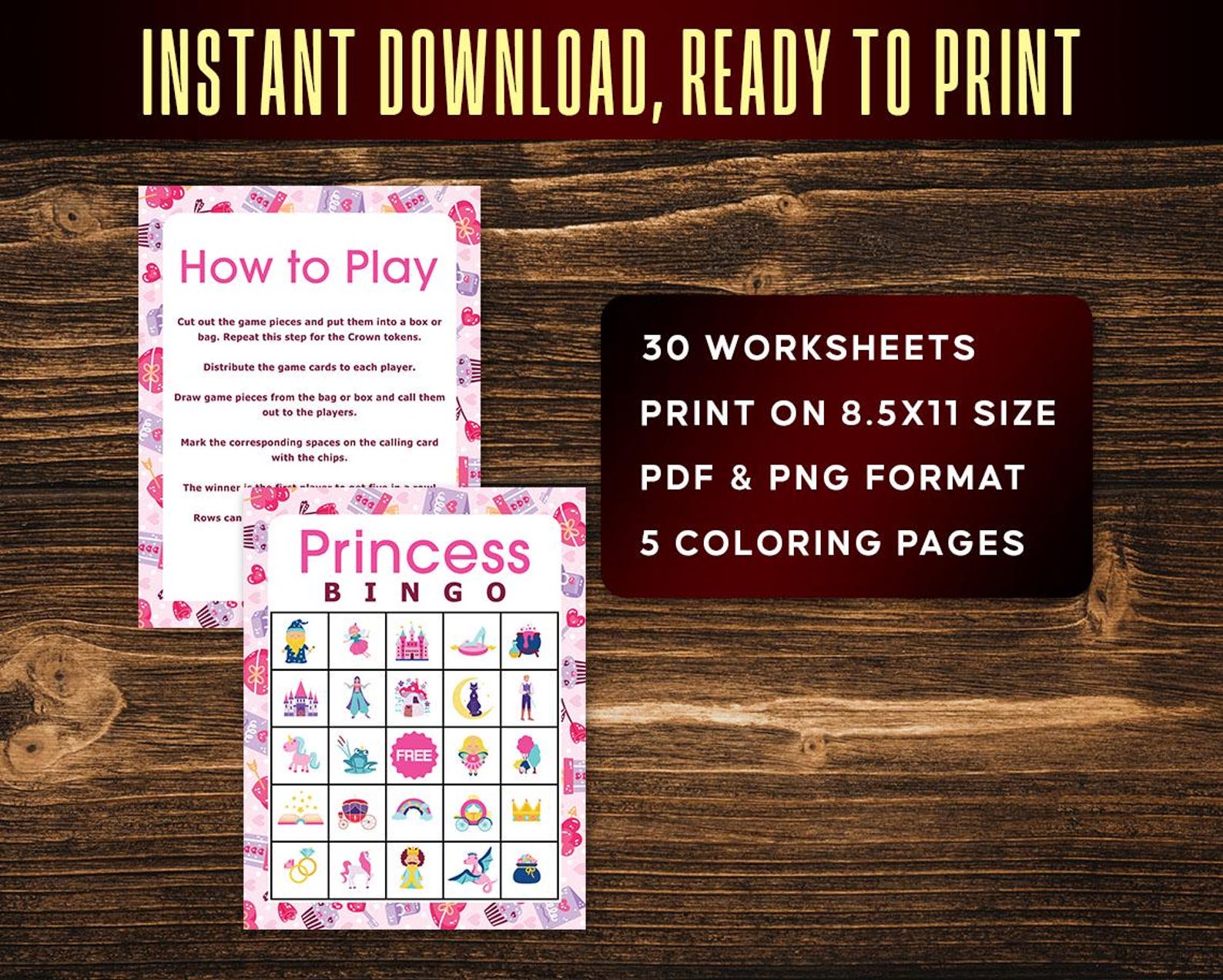 Princess Bingo Game Printable - 30 Unique Princess Bingo Cards + Bonus ...