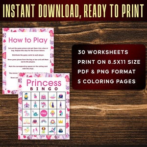 Princess Bingo Game Printable - 30 Unique Princess Bingo Cards + Bonus ...