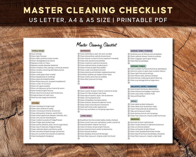 Master Cleaning Checklist | Printable Deep Cleaning Planner | Home ...