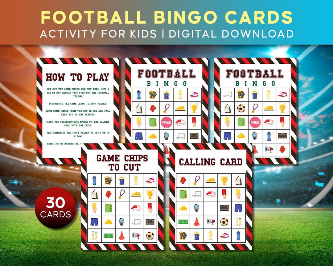 Football Bingo Game Printable - 30 Unique Football Bingo Cards With ...