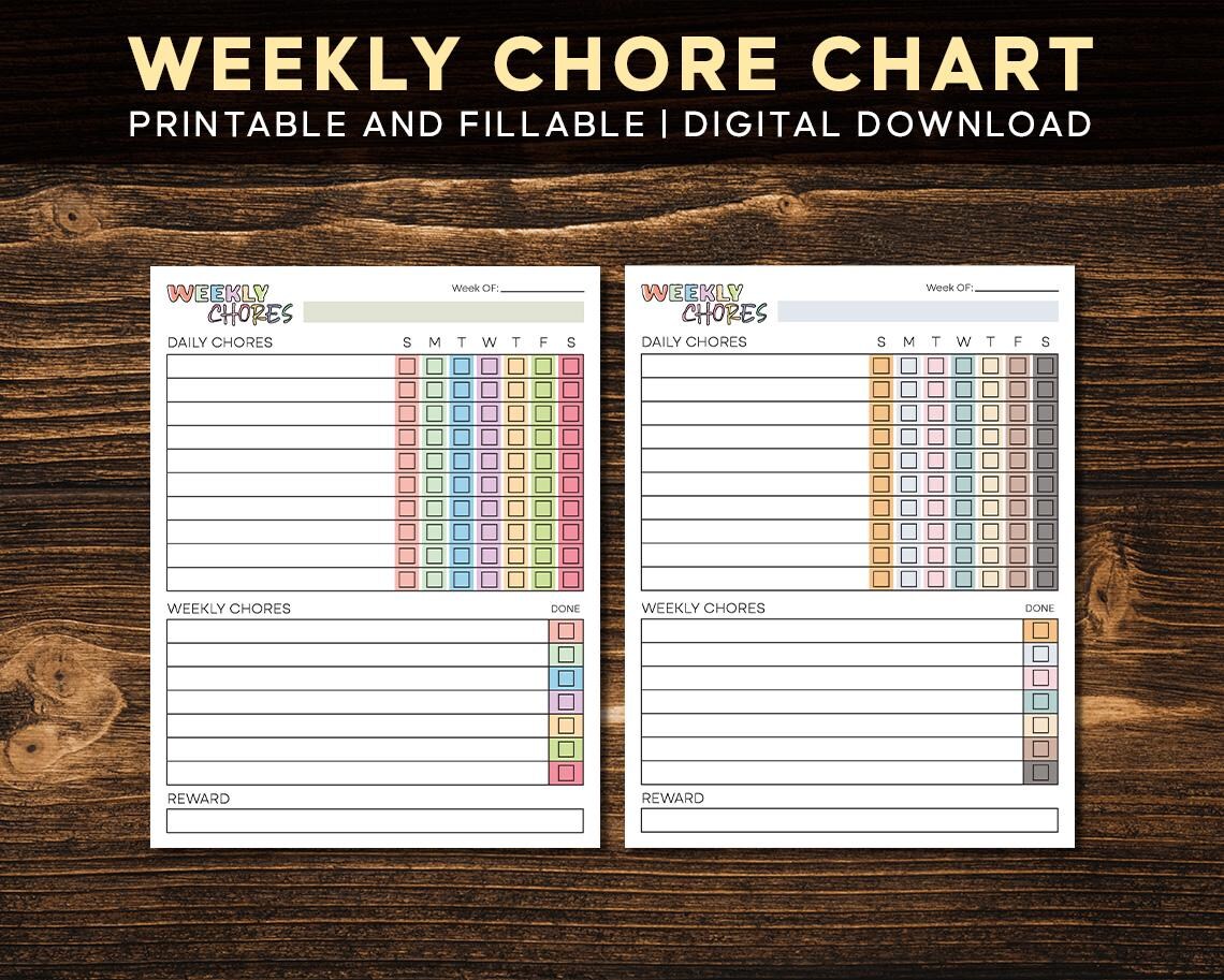Editable Weekly Chore Chart – Kids Weekly Responsibility Chart ...