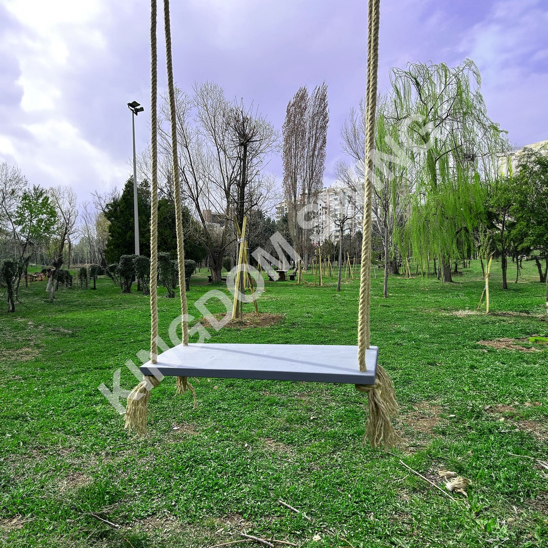 Tree Swing Wood Swing Jute Rope Swing Outdoor & Indoor Swing Backyard ...