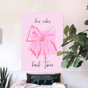 Cute Pink Bow Poster, Flirty Bedroom Decor, Pink Kid Wall Art, French ...