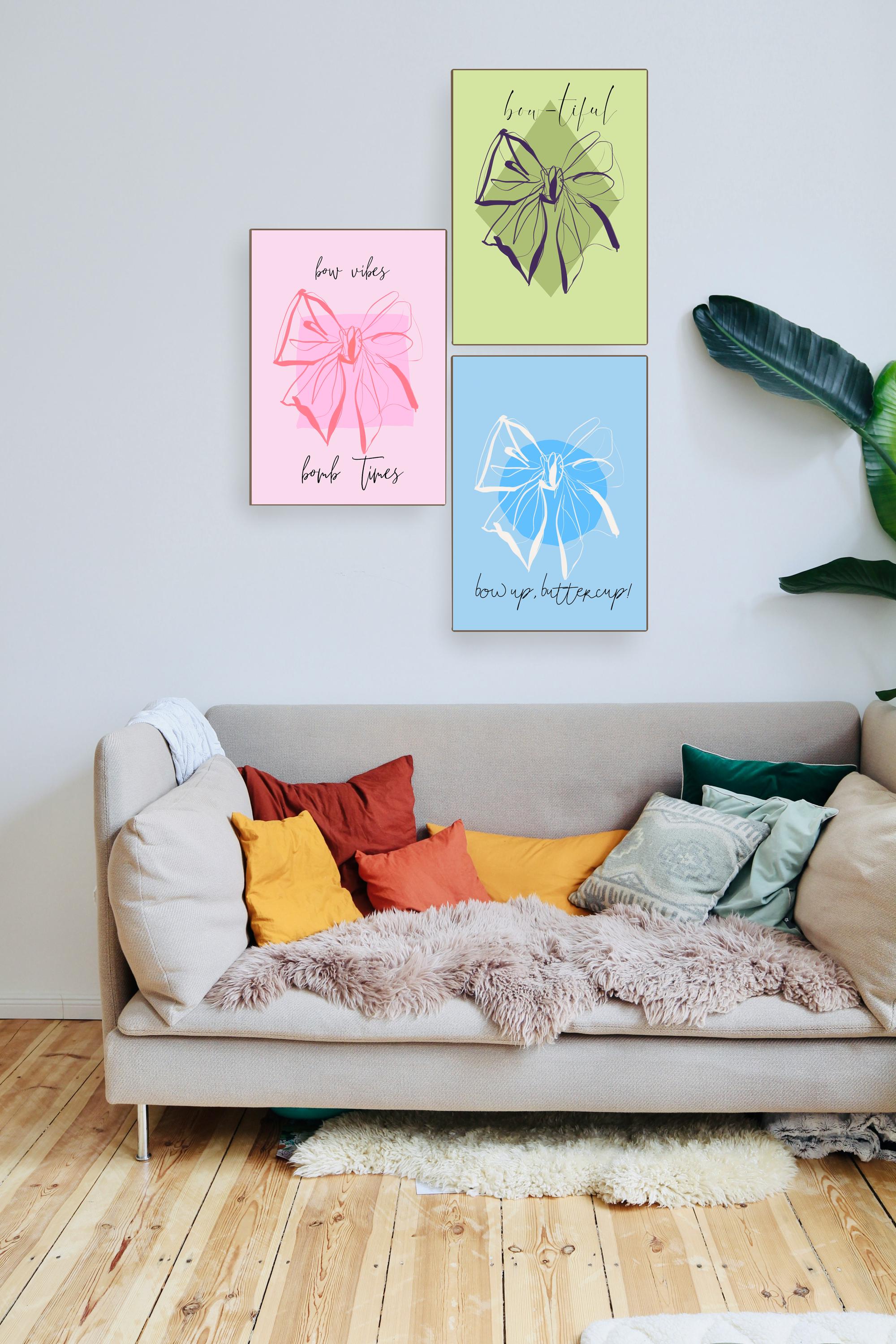Trendy Set of 3 Cut Posters Bow, Posters Decoration of a Student Girls ...