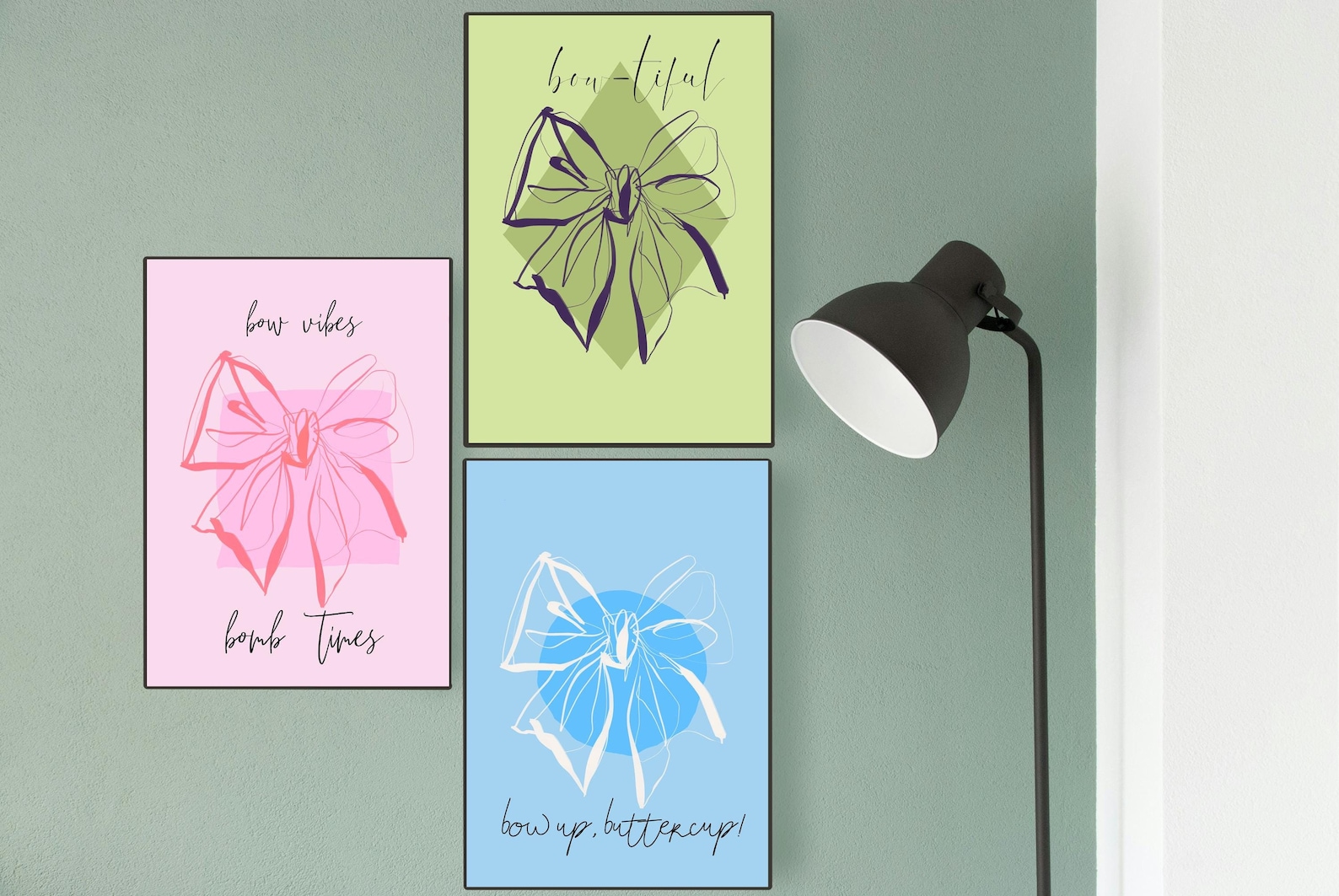 Trendy Set of 3 Cut Posters Bow, Posters Decoration of a Student Girls ...