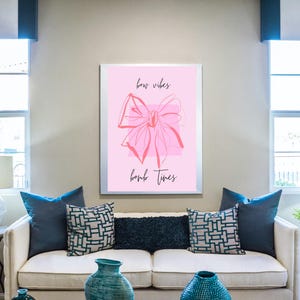 Cute Pink Bow Poster, Flirty Bedroom Decor, Pink Kid Wall Art, French ...