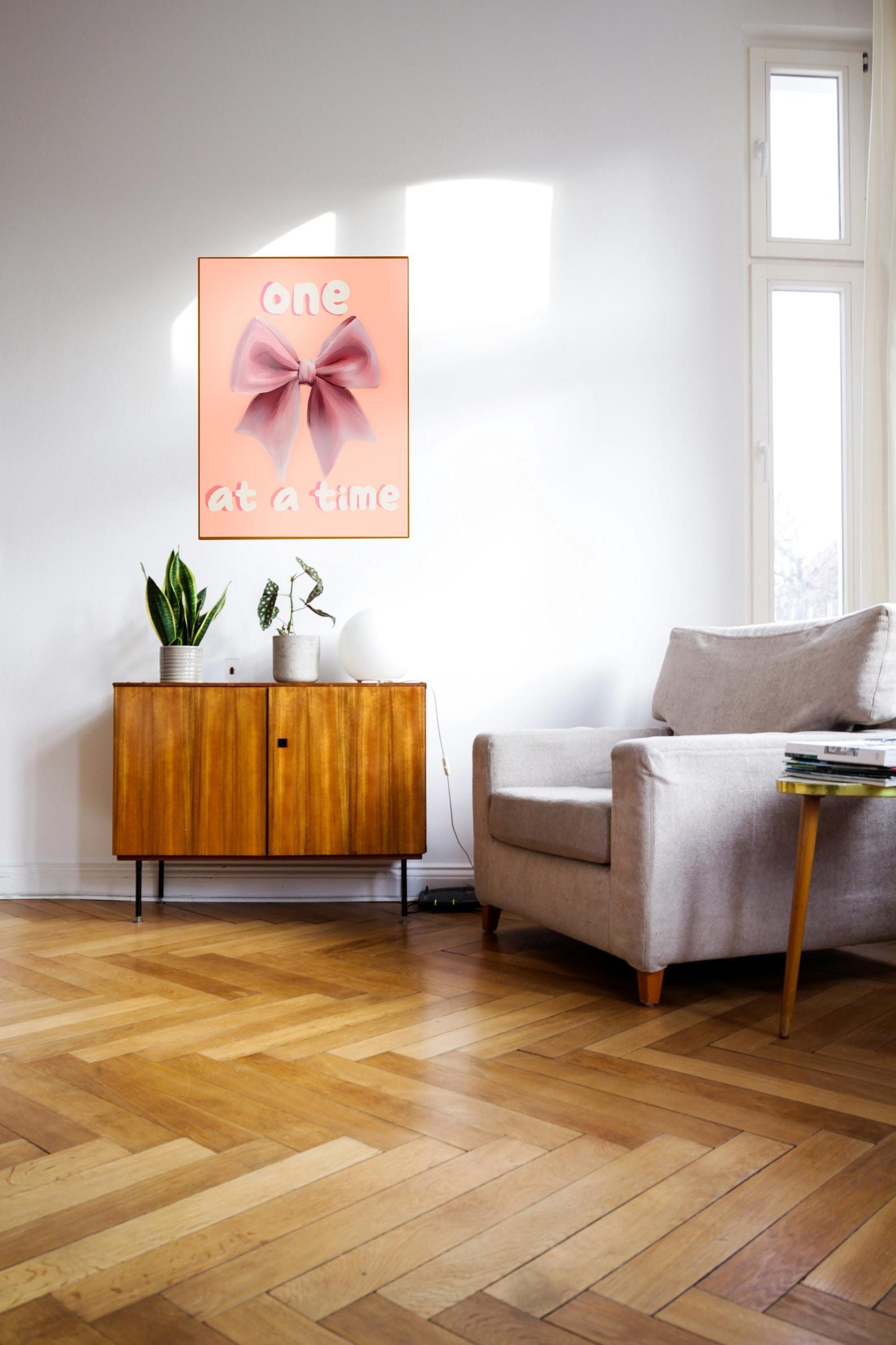 Cute Pink Bow Poster, Flirty Bedroom Decor, Pink Kid Wall Art, French ...