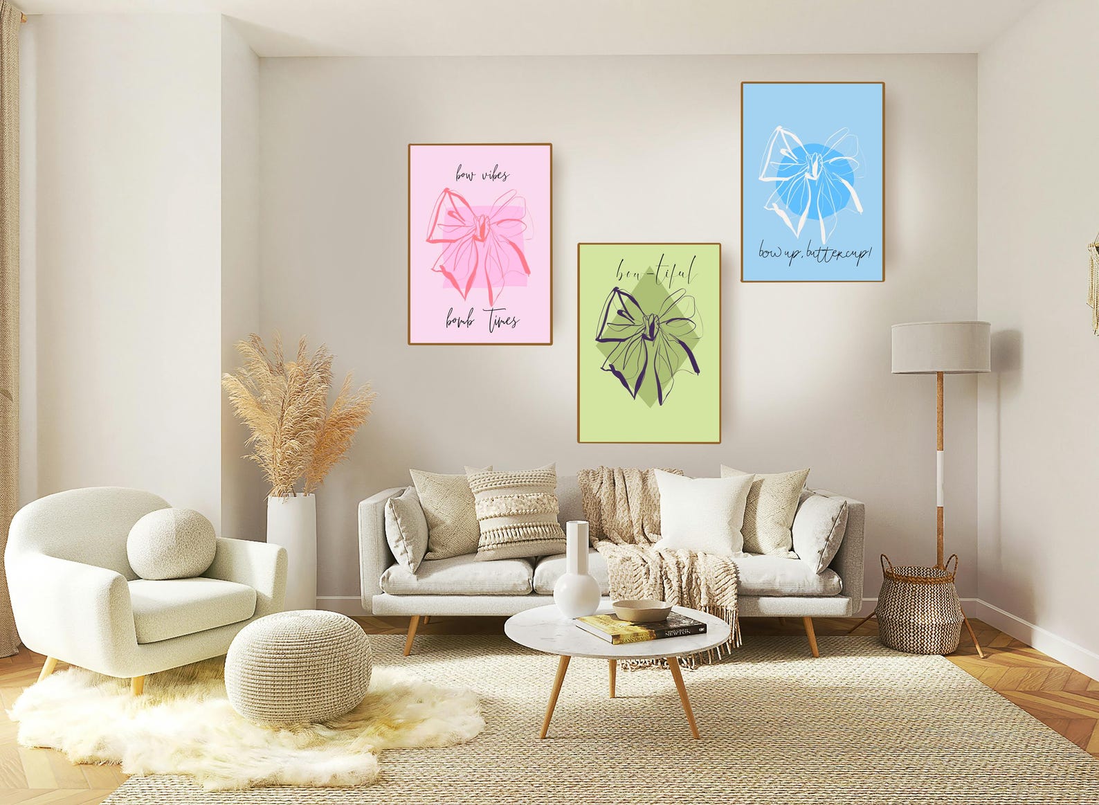 Trendy Set of 3 Cut Posters Bow, Posters Decoration of a Student Girls ...