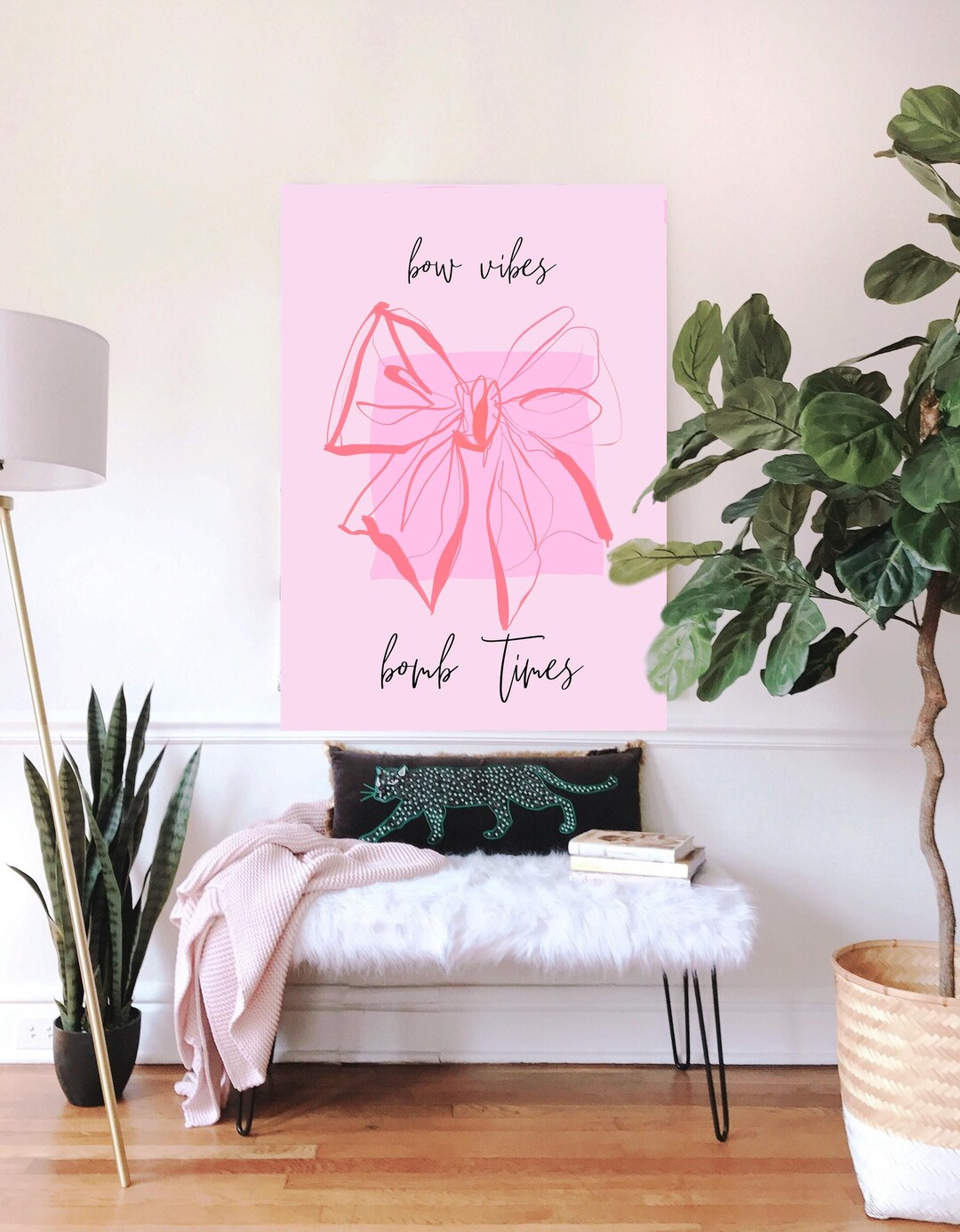 Cute Pink Bow Poster, Flirty Bedroom Decor, Pink Kid Wall Art, French ...
