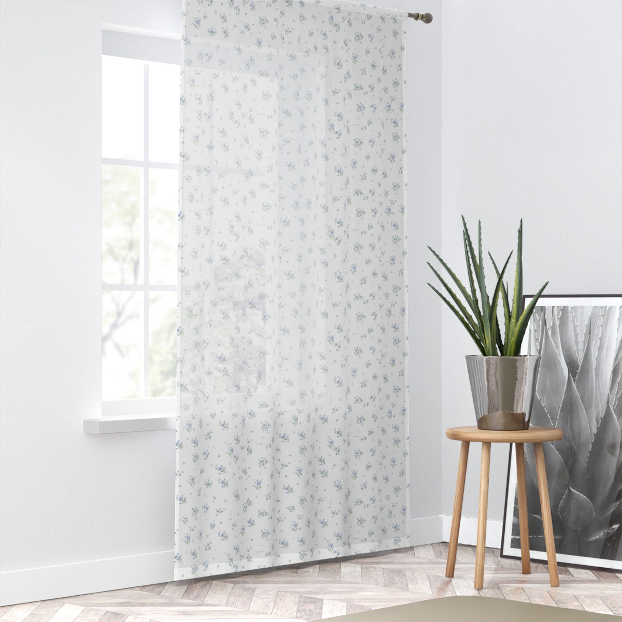 Blue Floral Window Curtain - Etsy