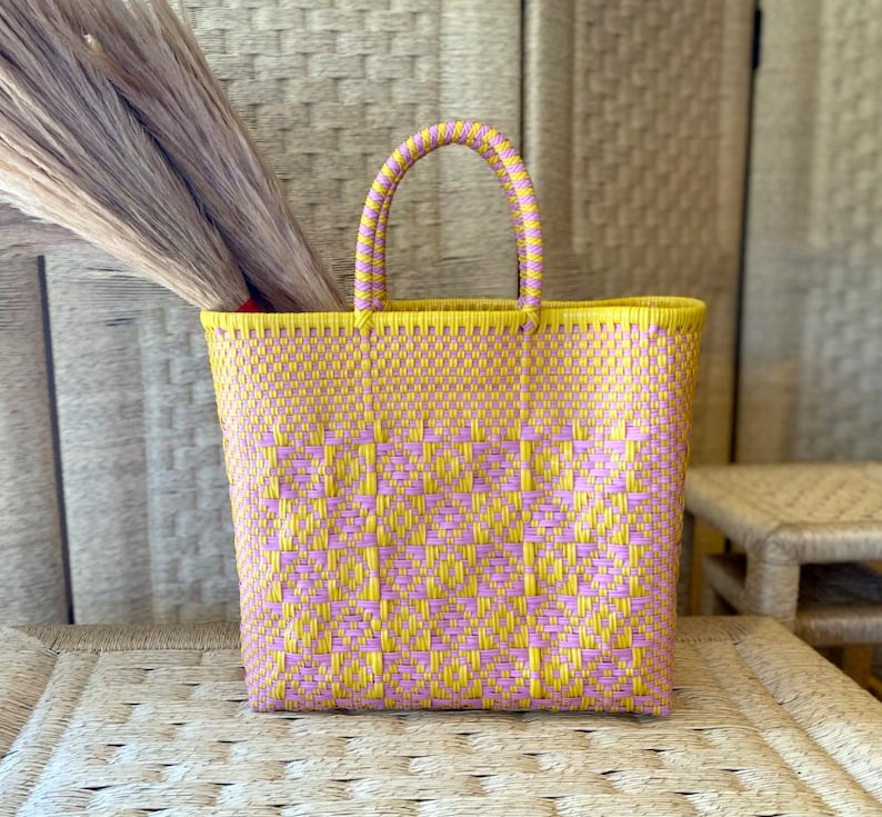 Woven Tote Bag Recycled Plastic Tote, Mexican Plastic Woven Bag, Beach ...