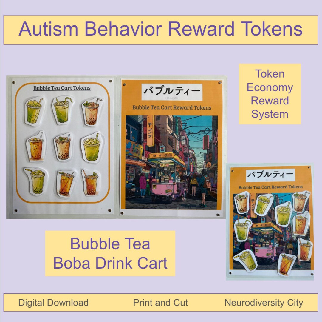Boba Tea Cart Token Rewards, Bubble Tea Cart Reward Chart, Positive ...