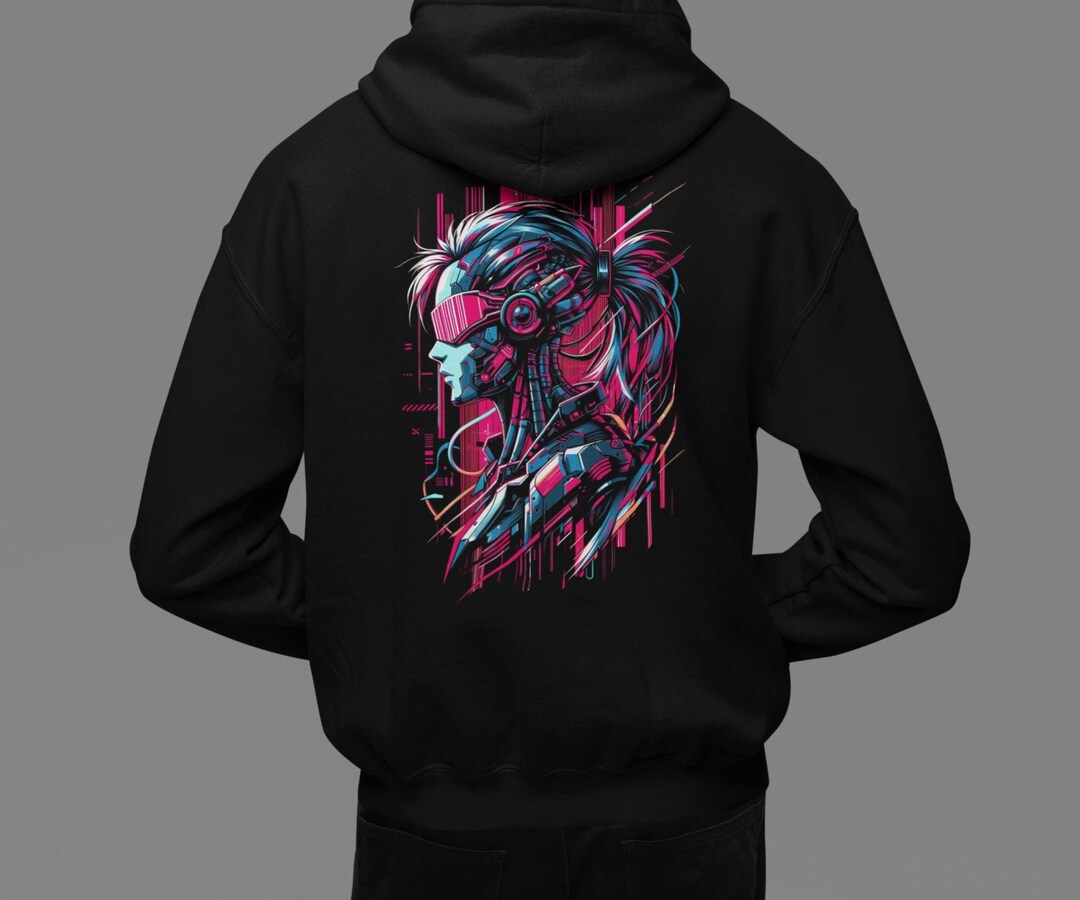 Cyberpunk Cyborg Graphic Hoodie, Techwear Sweatshirt, Anime Pullover ...