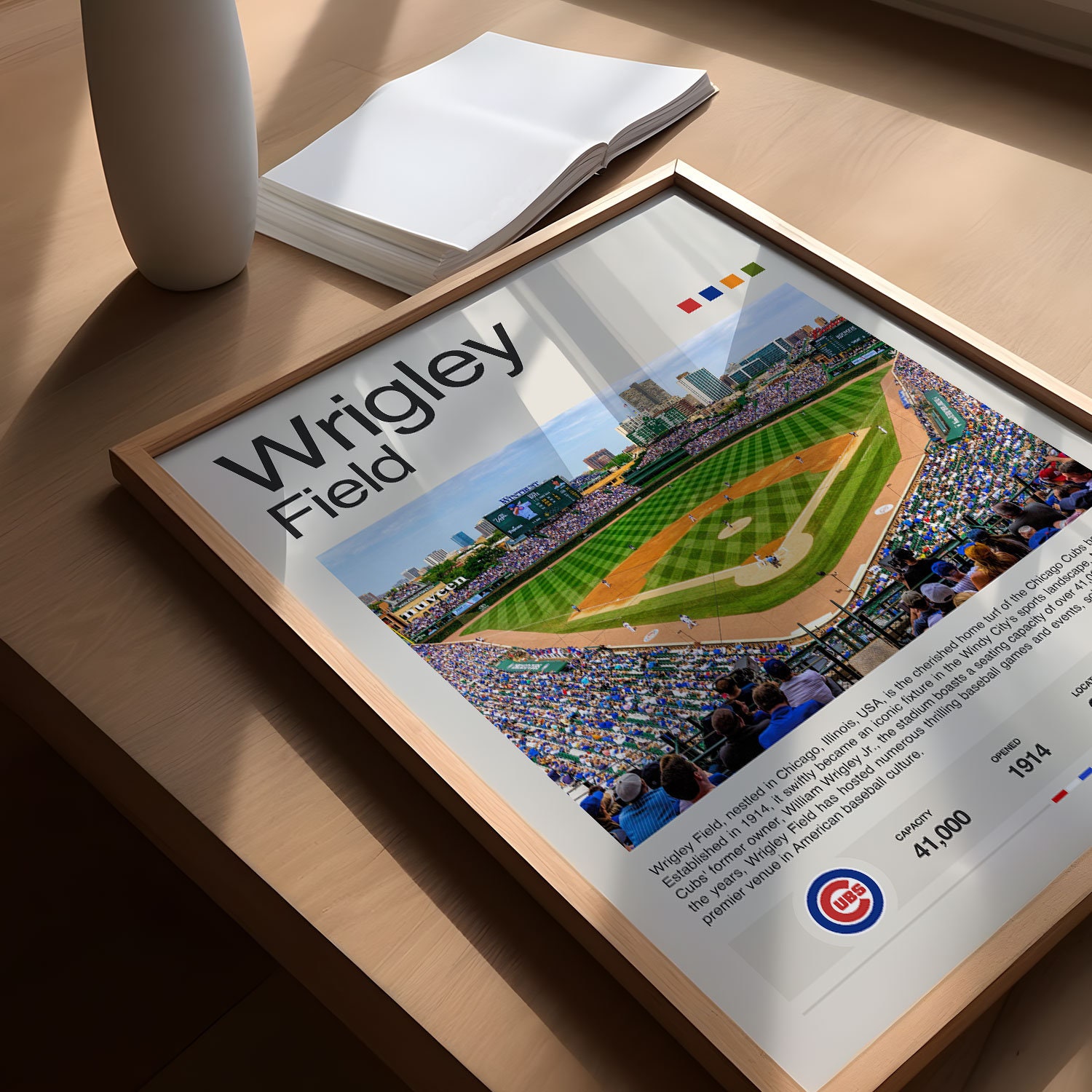 Wrigley Field Stadium Print, Chicago Cubs Poster, Mid Century Modern ...