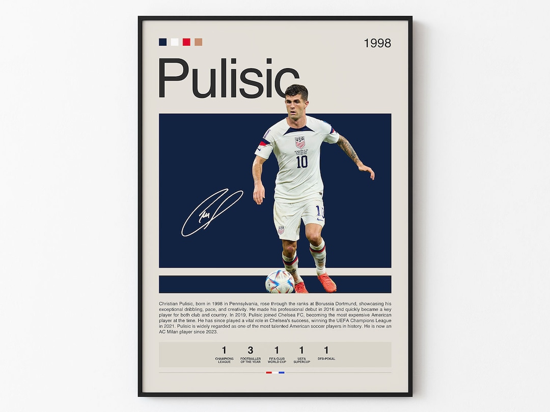 Christian Pulisic Poster, USMNT Poster, Soccer Gifts, Sports Poster ...