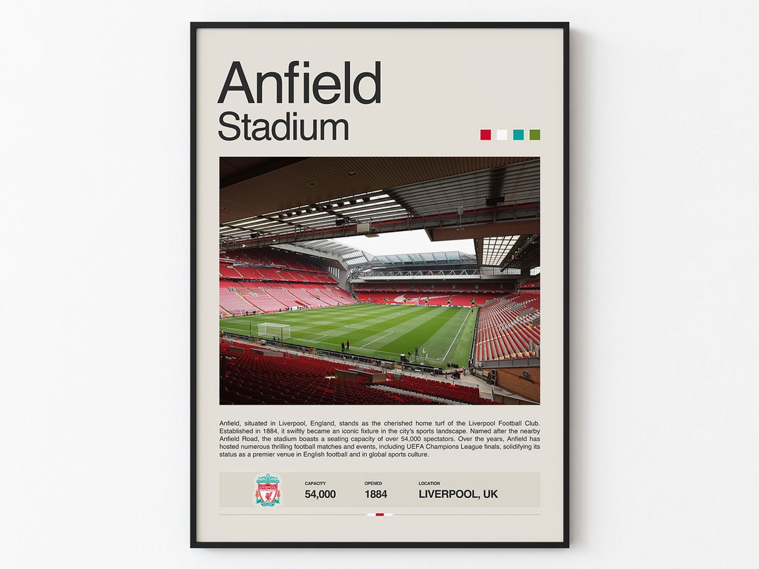Liverpool Football Poster, Anfield Stadium Print, Mid Century Modern ...