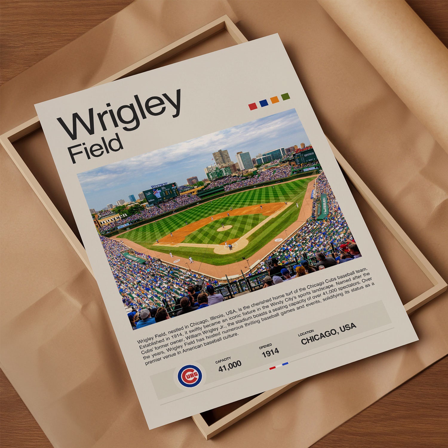 Wrigley Field Stadium Print, Chicago Cubs Poster, Mid Century Modern ...
