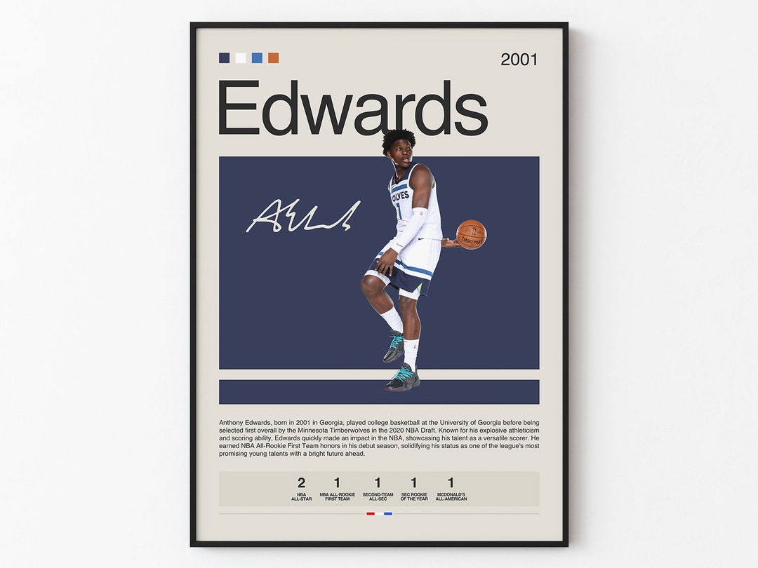 Anthony Edwards Poster, Timberwolves Print, NBA Poster, Sports Poster ...