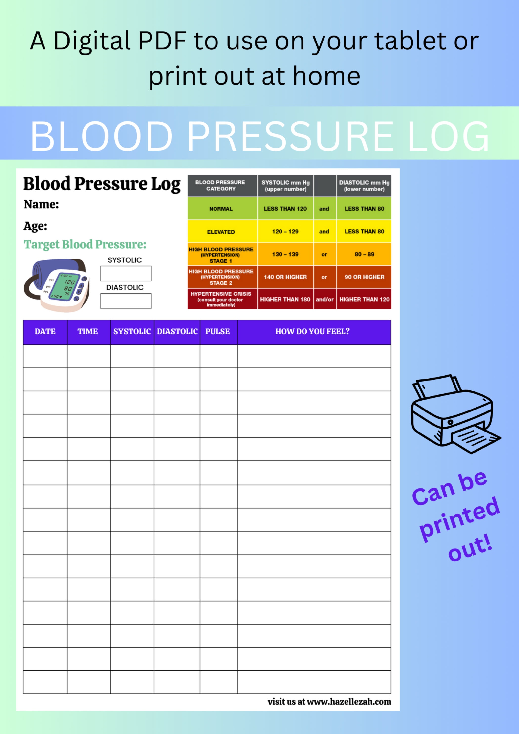 Blood Pressure Log | Monitor Blood Pressure | Healthy Living | Health ...